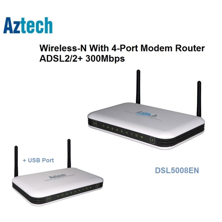 Aztech Wireless-N 4-Port Modem Router ADSL2/2+ Wireless-N 300Mbps ...