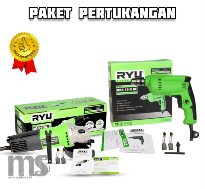 PAKET 2 SET RYU MESIN BOR LISTRIK 10 MM & RYU MESIN GERINDA 4 INCH ...