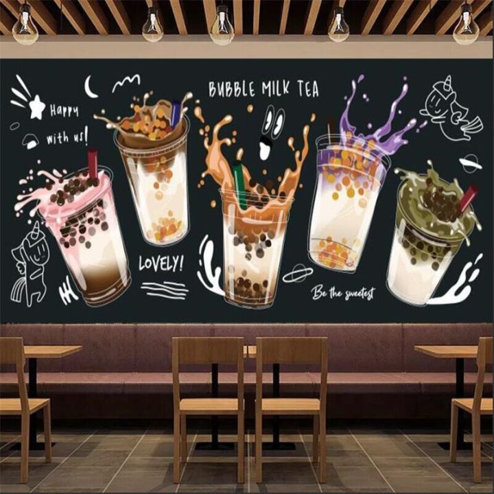 Modern BubbleTea Shop Industrial Decor Custom Wall Paper Milk Tea Shop ...