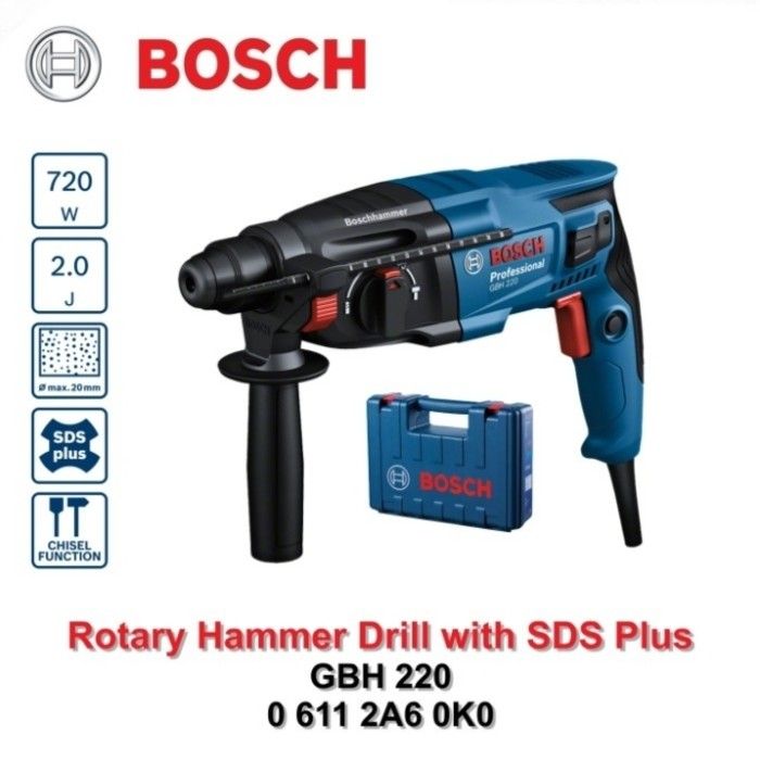 BOSCH GBH 220 MESIN BOR BOBOK BETON TEMBOK 3 MODE ROTARY HAMMER DRILL ...