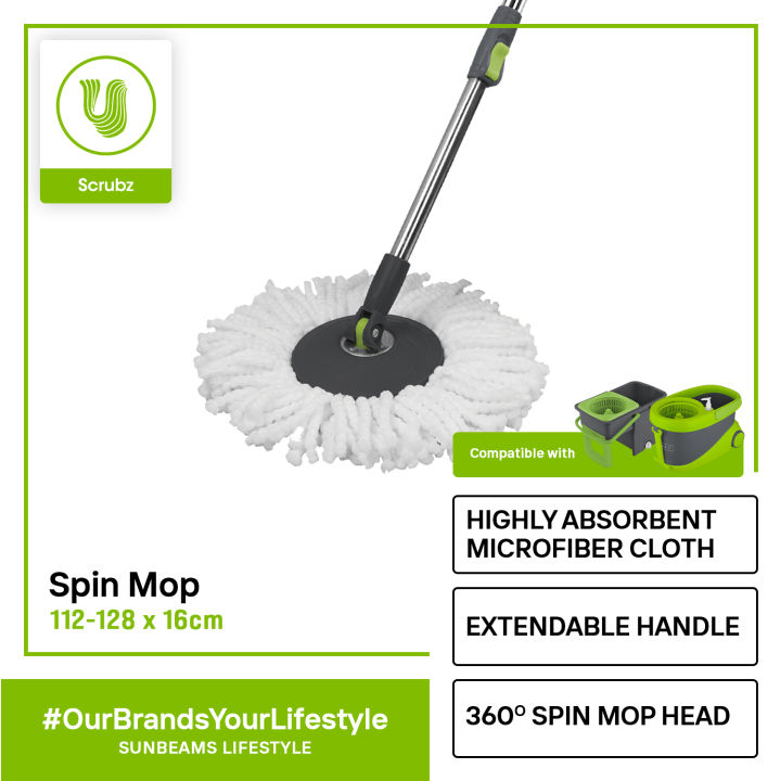 SCRUBZ Premium 360° Microfiber Spin Mop Stainless Steel Easy Grip ...