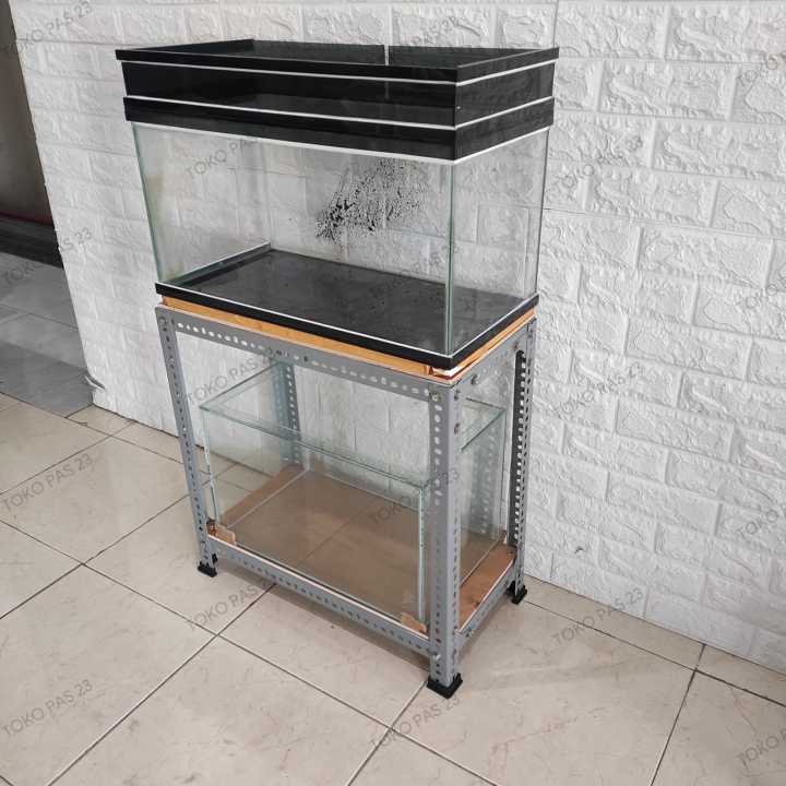 RAK / MEJA AQUARIUM 2 SUSUN TINGKAT UKURAN P60 L30 (cm) BESI SIKU ...