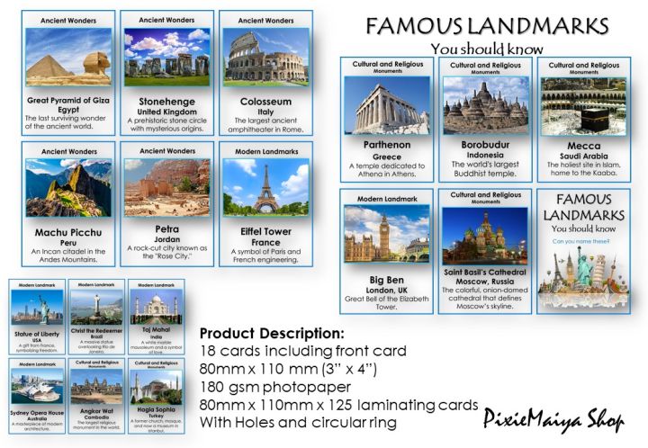 Famous Landmarks Laminated Flashcards | Lazada PH