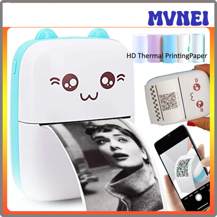 MVNEI Mini Printer Cute Cat Thermal Paper Label Web Page Picture ...