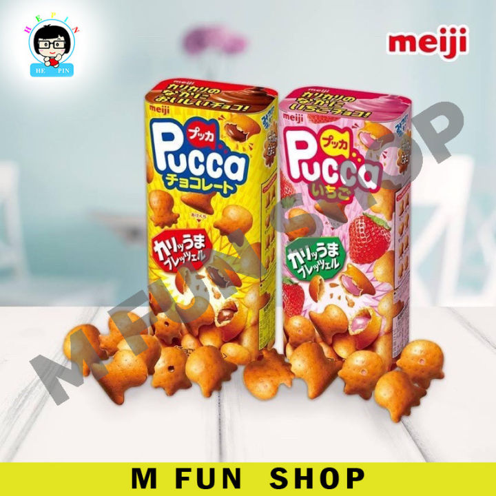 *Japan Snacks* Meiji 39-43g Biscuits Pucca Chocolate / Strawberry ...