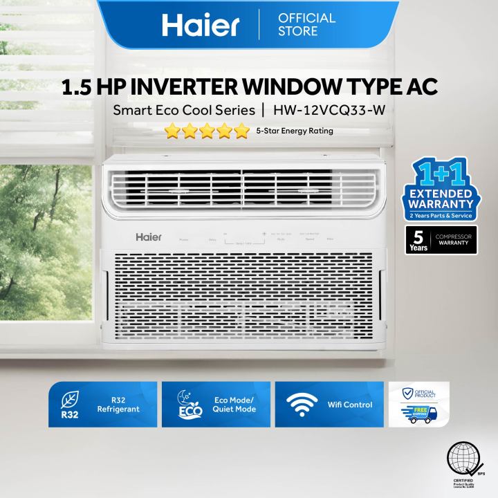 [SELLER PICK] Haier HW-12VCQ33-W 1.5HP Smart Eco Cool Inverter Window ...