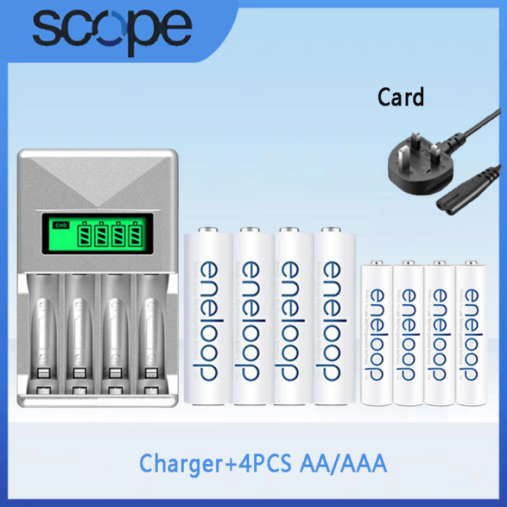 4 Slots LCD Display Smart Battery Charger UK Plug + AA/AAA 1.2V Ni-Mh ...