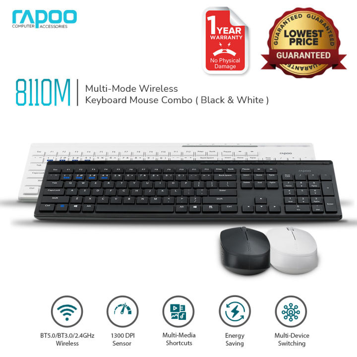 Rapoo 8110M/8100GT Keyboard Mouse Combo Dual-Mode BT 2.4GHz Wireless 105-Key Keyboard 1300DPI ...