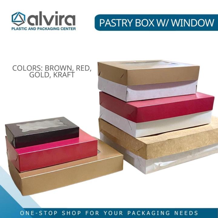 20pcs Cake/Pastry Box with Window Colors Red, Brown, Gold, Kraft ...
