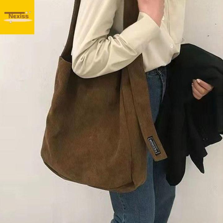 NEXISS แบบเกาหลี กระเป๋าสะพายไหล่ผ้าคอร์ดูรอย ความจุขนาดใหญ่ ผ้าฝ้าย ...
