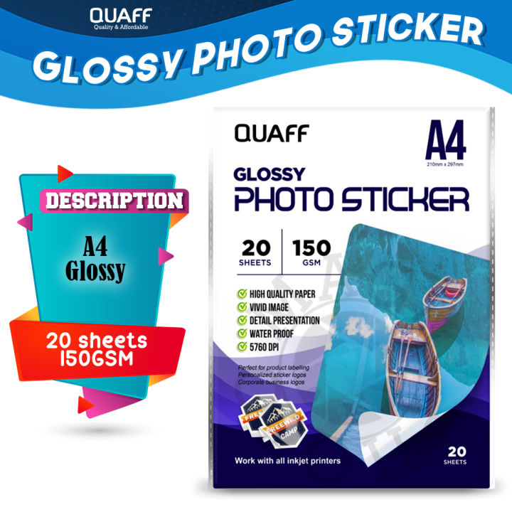MP00 Quaff 150gsm Glossy Photo Sticker Paper A4 Size for Label and ...