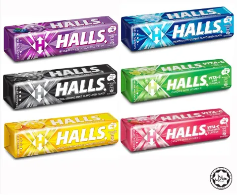 HALLS Candy Assorted Flavour 34g ( Extra Strong Mint / Blueberry ...