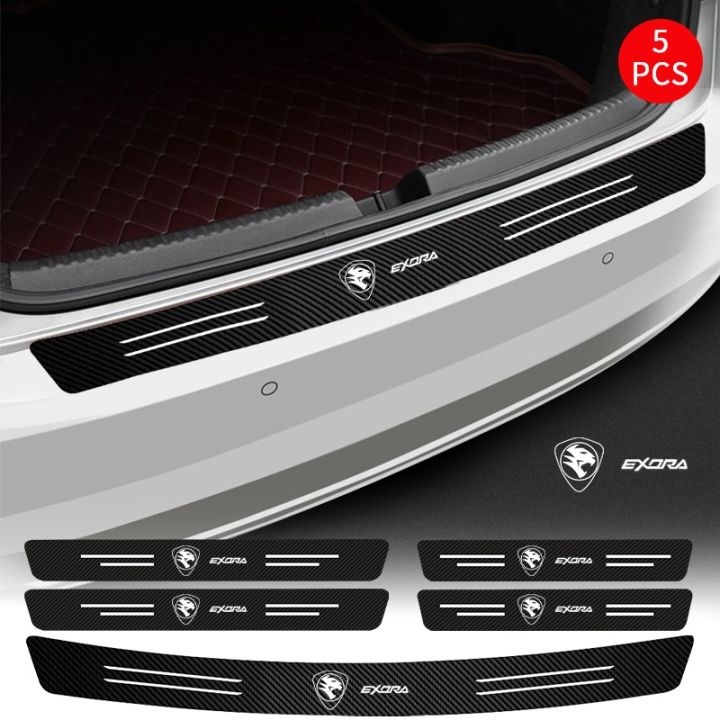 5pcs Car rear trunk stickers leather Sticker Car Door Sill Strip Carbon ...