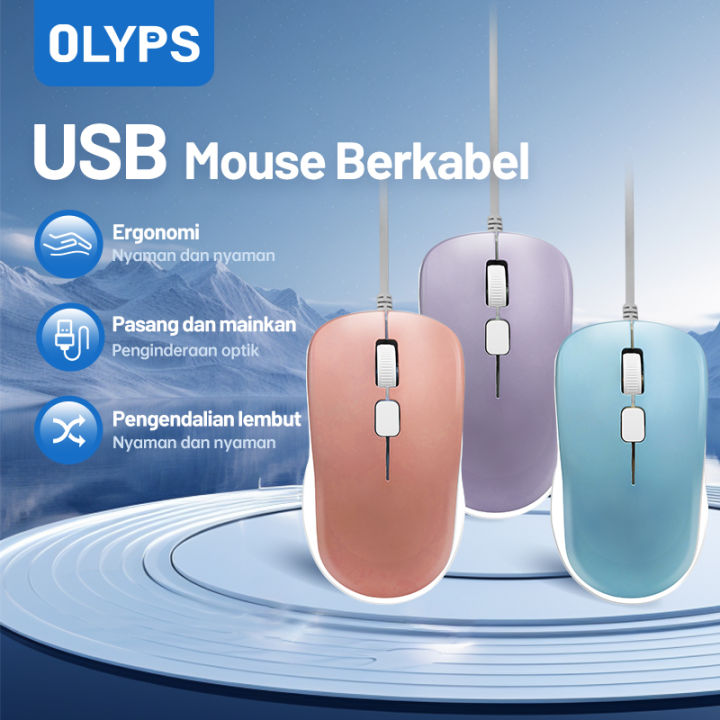 【Olyps】Mouse berkabel USB, warna macaron, desain sederhana, universal ...
