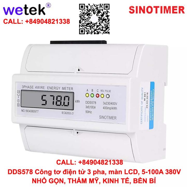 DDS578 Sinotimer Công tơ điện tử 3 pha, màn LCD, 5-100A 380V, nhỏ gọn thẩm mỹ cao, lựa chọn hợp ...