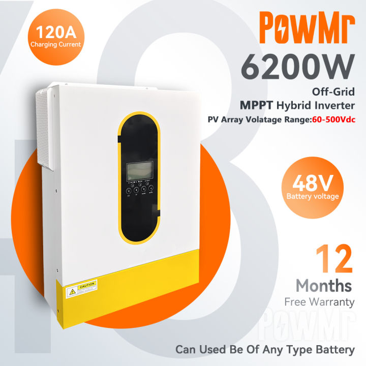【Sea Transport】PowMr 6.2KW Hybrid Solar Inverter 500Vdc Supports 48V Lifepo4 Battery Built in ...