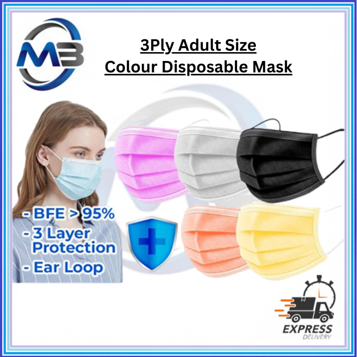 Adult 10/50pcs 3ply Colourful Face Mask Colour Disposable Ready Stock ...