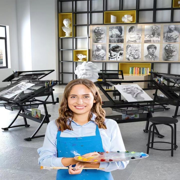 {in stock} Drafting table with stool drawers and side table by Artist ...