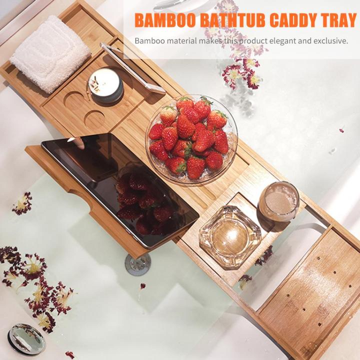 【Angel House】Bathtub Caddy Tray Bamboo Spa Bathtub Caddy Organizer Book ...