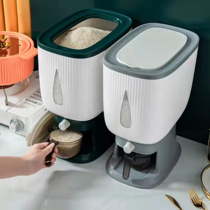 Automatic rice dispenser, plastic storage box with measuring cup, food ...