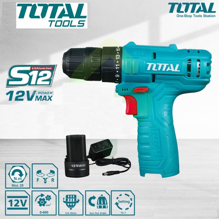 TOTAL TDLI12415 12V Super Select Lithium Ion Cordless Drill 12V ...