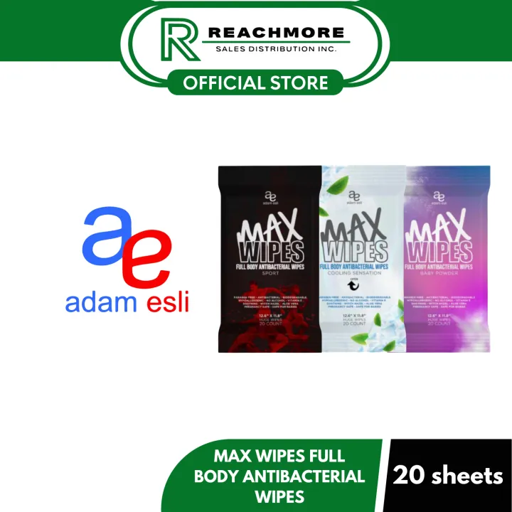 Adam Esli Full Body Anti-Bacterial Max Wipes 20 Pulls | Lazada PH