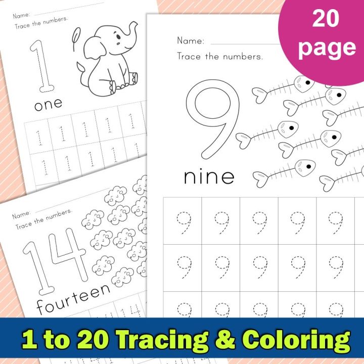 Number 1 to 20 Tracing & Coloring Preschool Kindergarten Number ...