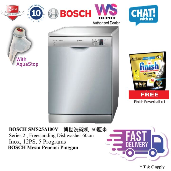 Bosch SMS25AI00V Series 2 Freestanding Dishwasher 60cm silver inox ...