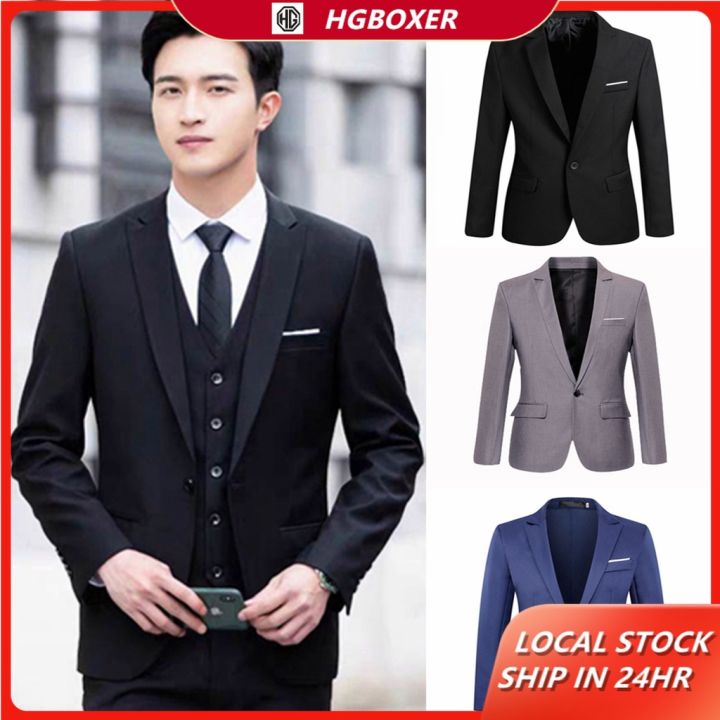 Men's Black Blazer – Slim Fit Korean Suit for Formal Business, Weddings ...