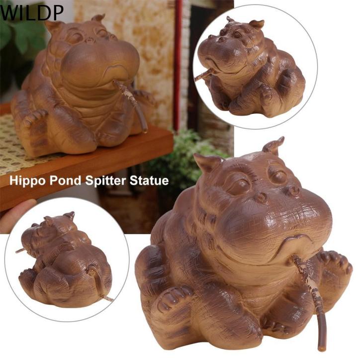 WILDP Resin Hippo Pond Spitter Statue Realistic Cute Hippo Garden ...