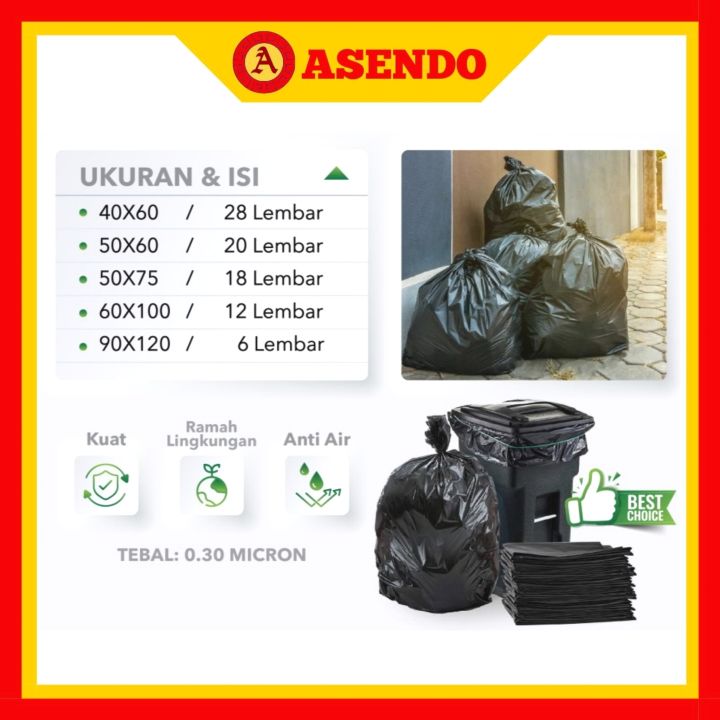 KANTONG PLASTIK SAMPAH HITAM TRASH BAG UKURAN 40x60 50x75 60x100 90x120 HD PE || ASENDO | Lazada ...