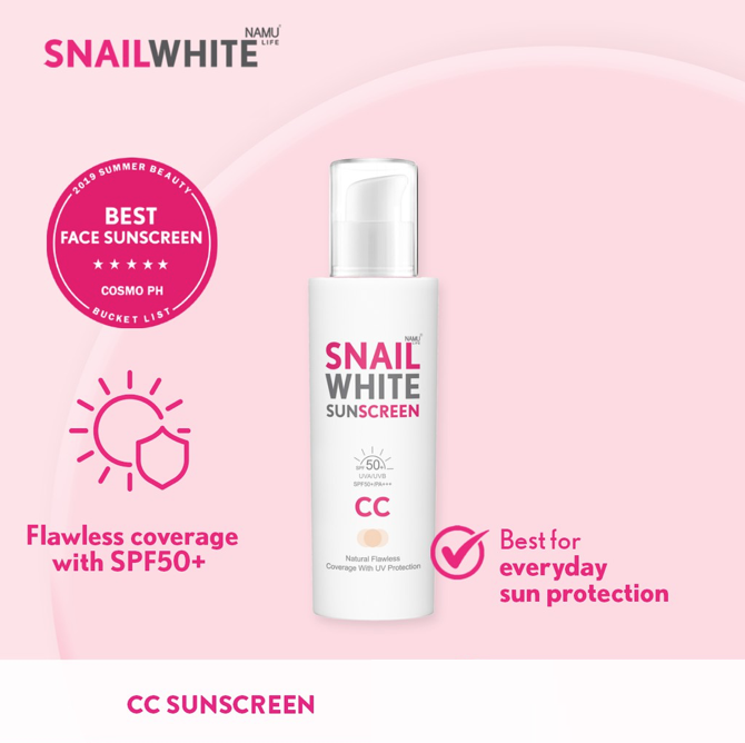 AUTHENTIC SNAILWHITE Sunscreen CC Cream SPF 50+/PA++++ Coverage with UV ...