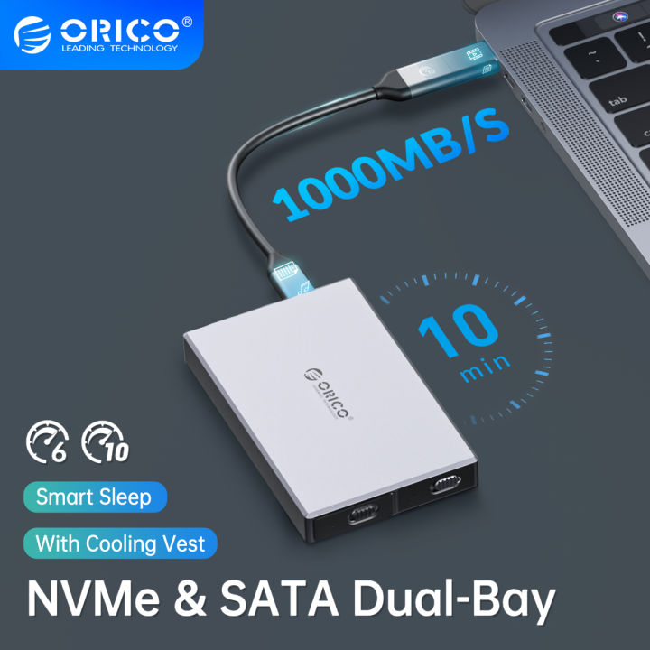 ORICO Aluminum Alloy Dual Bay Dual NVMe M2 SSD Case Support M.2 NVMe SSD Disk For M Key B&M Key ...