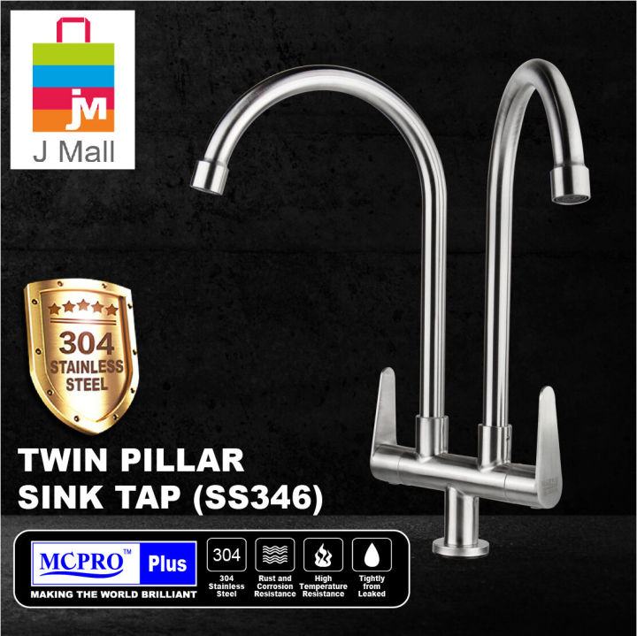 MCPRO Stainless Steel SUS304 Kitchen Faucet Twin Pillar Sink Tap SS607 ...