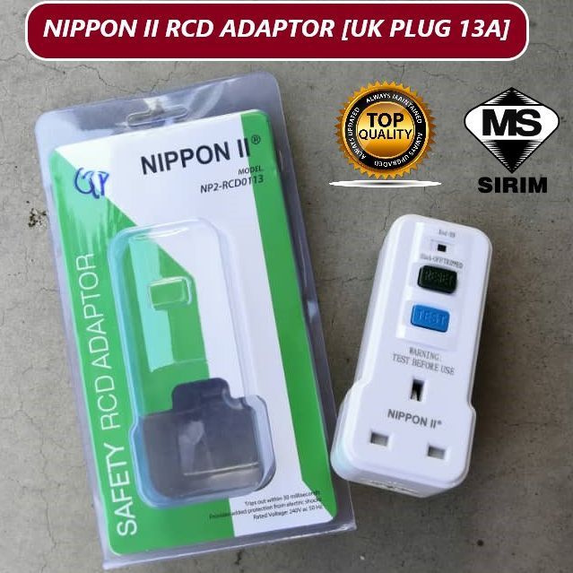 SIRIM NIPPON II RCD Adaptor UK Plug 13A Leakage Protection RCD Socket ...
