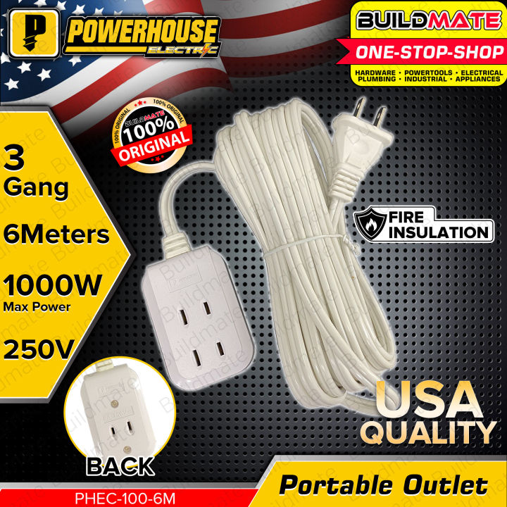 POWERHOUSE Electric Extension Cord 3 gang Portable Socket Outlet Flat ...