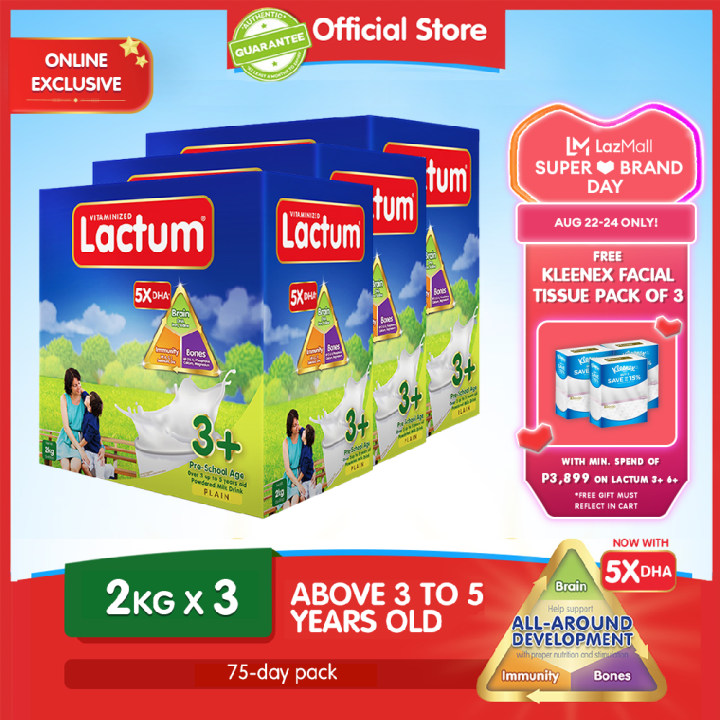Lactum 3+ Plain 6kg (2kg x 3) Powdered Milk Drink for Children Above 3 ...