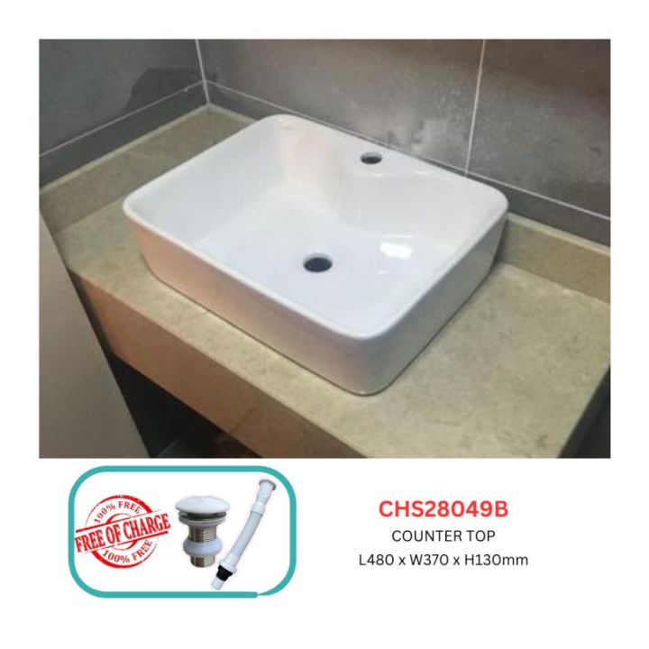 CHS28049 SLIM EDGE ABOVE COUNTER SQUARE CERAMIC BATHROOM ART BASIN | Lazada