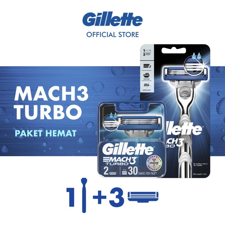 Gillette Mach 3 Turbo Razor isi 1 pcs + Refill isi 3 pcs | Lazada Indonesia