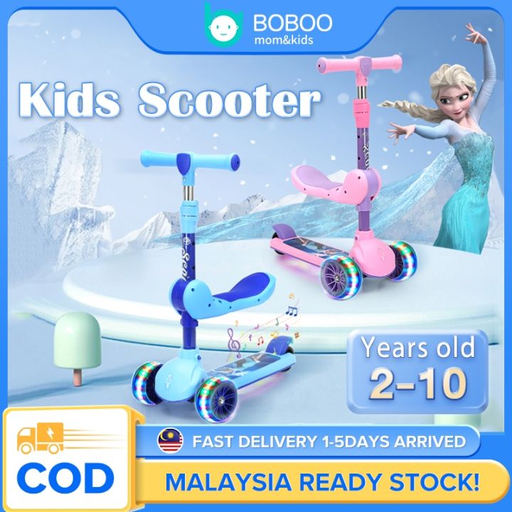 Scooter For Kids Foldable Adjustable Height Big Wheels With Seat LED ...