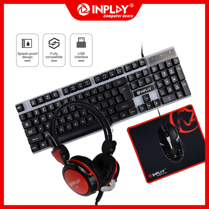 INPLAY 4-in-1 RGB Gaming Combo Keyboard&Mouse&Headset&Mouse Pad for PC ...