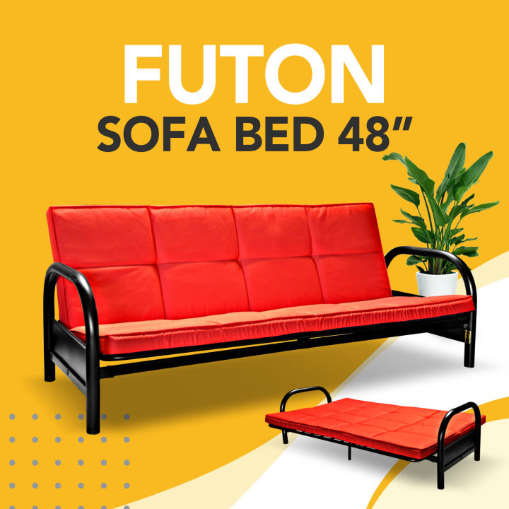 Home Suite – Futon 48" Sofa Bed – Cotton Mattress, Black Iron Frame ...
