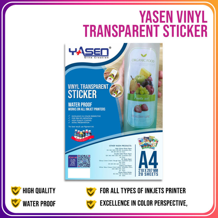 YASEN VINYL TRANSPARENT Sticker Paper A4 | PET Semi-Clear Sticker | Label Sticker | High Quality ...