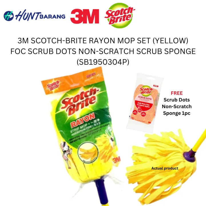 3M SCOTCH-BRITE Rayon Mop Set (Yellow) FOC Scrub Dots Non-Scratch Scrub ...