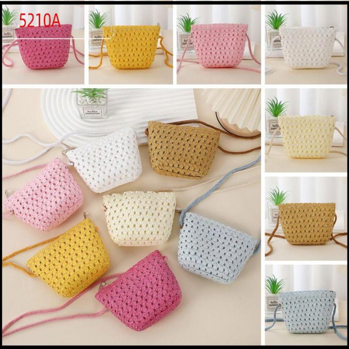 5210A หลอดดูดน้ำ ถุงฟางใส่ของ งานทำมือ รูปร่างของเปลือกหอย กระเป๋าถือฟาง กระเป๋าใส่เหรียญ ...