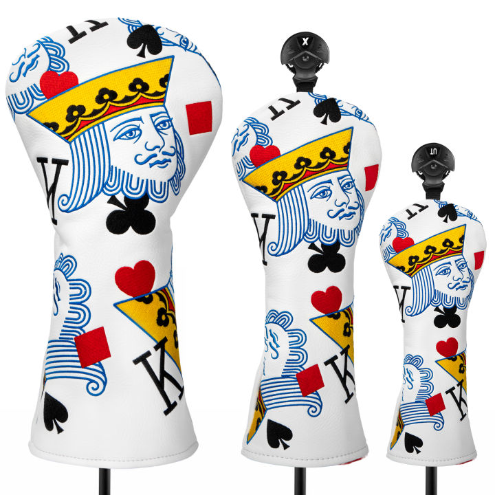 Poker Design Golf Driver Club Headcovers White Premium Leather Golf ...