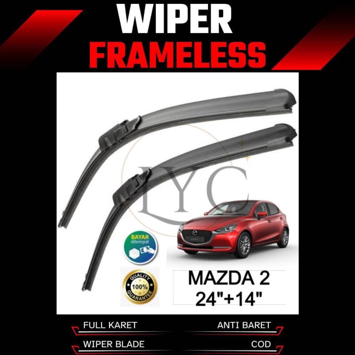 Wiper Frameless Full Karet Anti Baret Mazda 2 Wiper Blade Wiper Depan Kanan Kiri 1 Set Larisyo ...