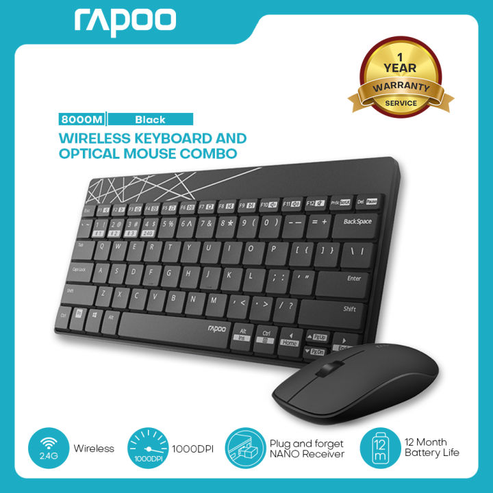 Rapoo 8000M 2.4G Wireless Keyboard Silent Mini Compact Low-Profile Plug ...
