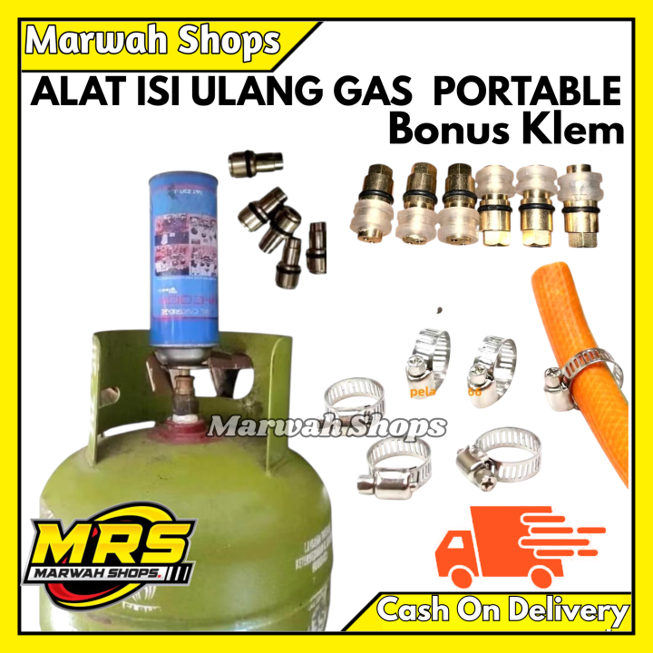 Alat Isi Ulang Gas portable Refil Gas Portable (Bonus Klem Selang Gas ...