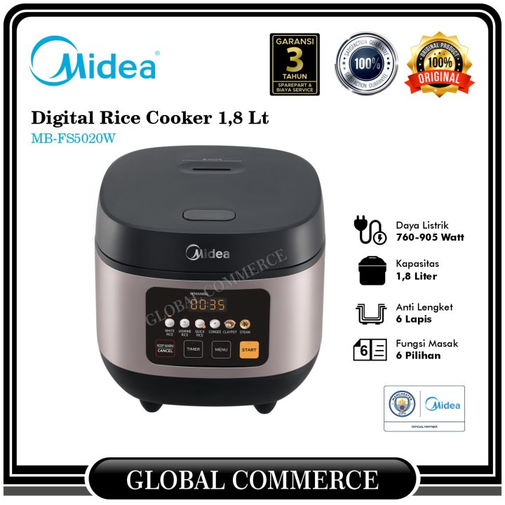 Midea Digital Rice Cooker 1.8L - MB-FS5020W - 6 Preset Menu | Lazada ...